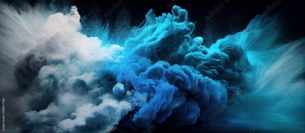 Blue sand powder explosion abstract background. Colored sand dust ...