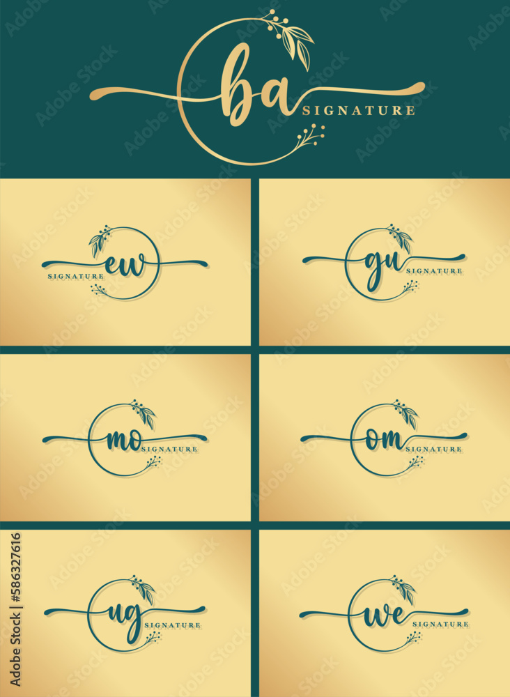 set of various luxury signature two letter initial logo design isolated ...