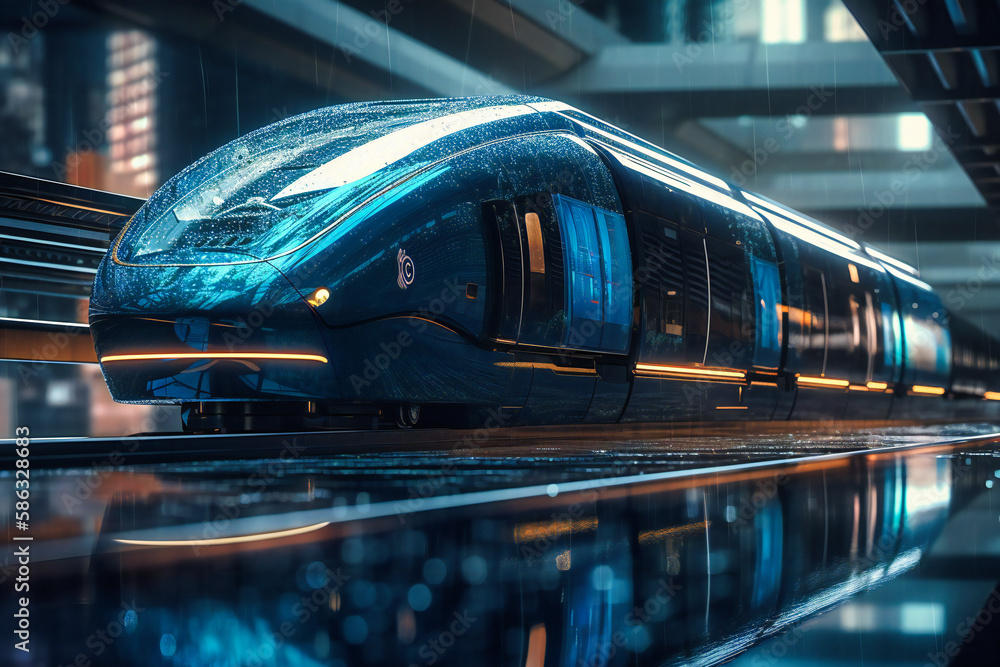 A state-of-the-art maglev train propels silently within a vacuum tunnel ...