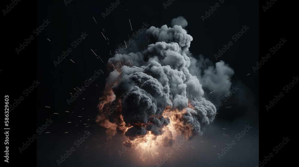 Big explosion with smoke and fire on black background ai generated ...