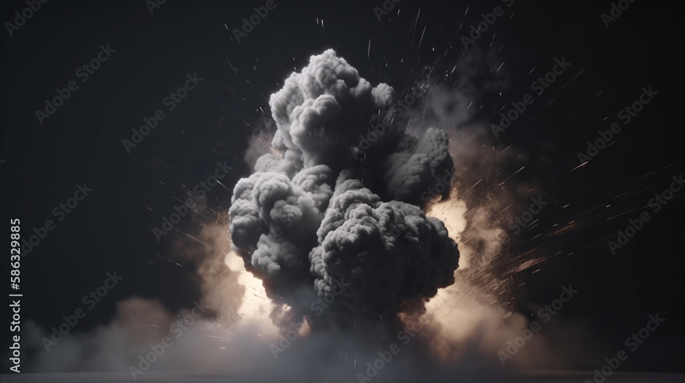 ภาพประกอบสต็อก Big explosion with smoke and fire on black background ai ...