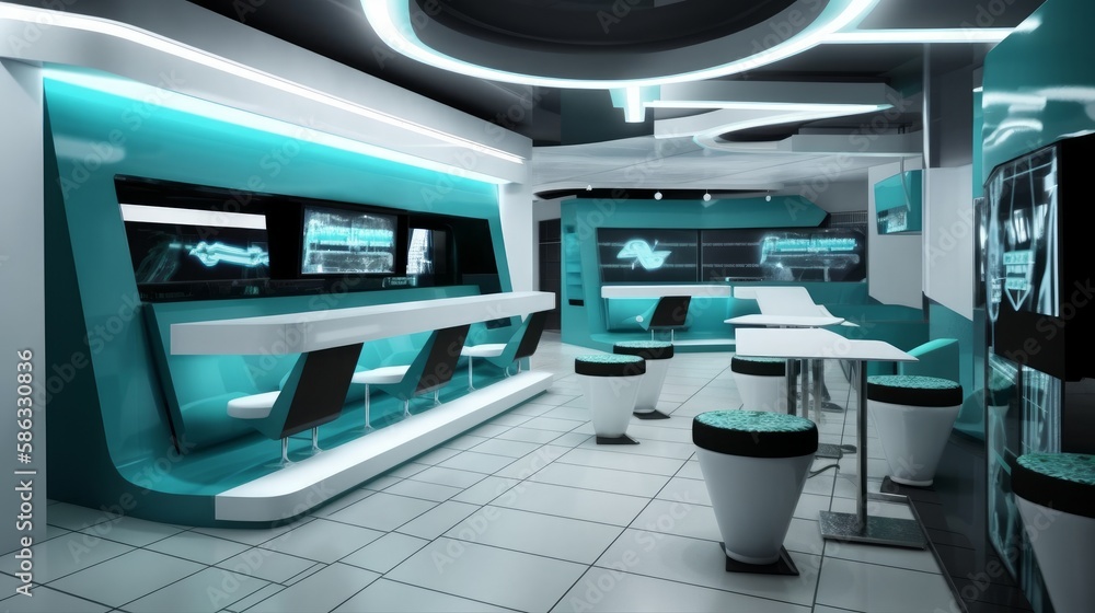 Innovative design concept of a futuristic fast-food interior ...