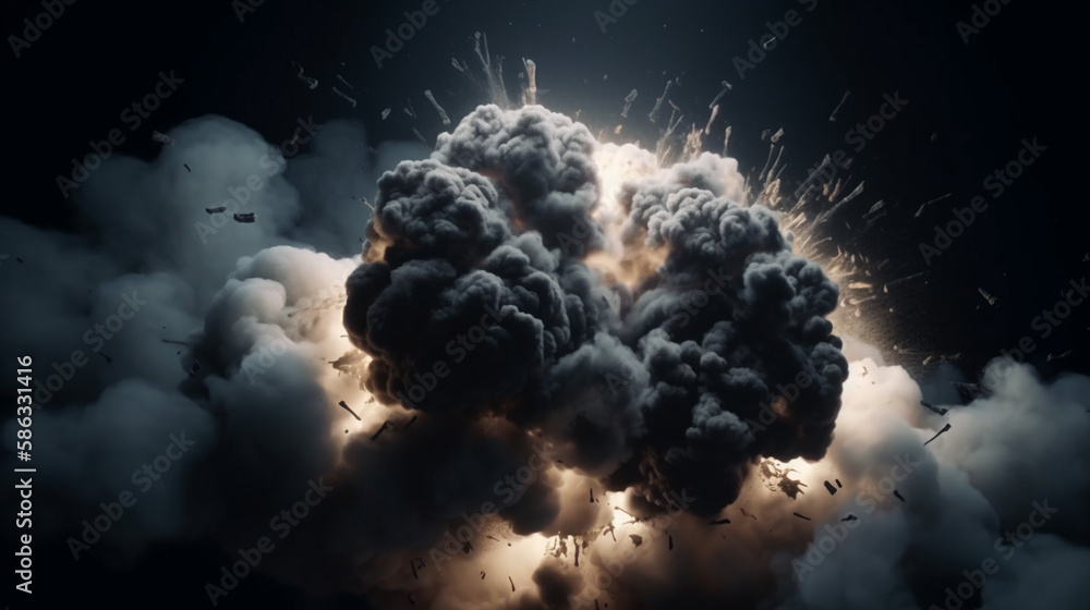 Big explosion with smoke and fire on black background ai generated ...