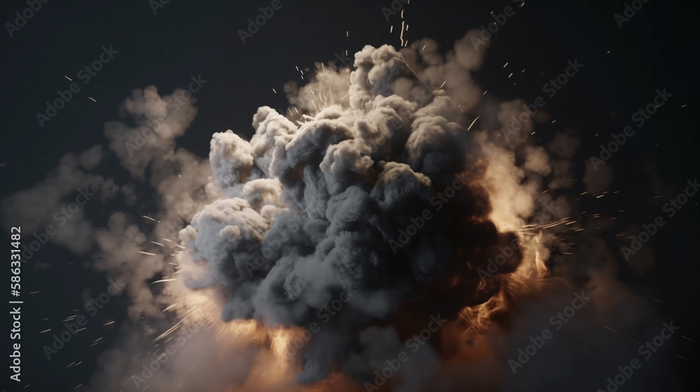 Big explosion with smoke and fire on black background ai generated ...