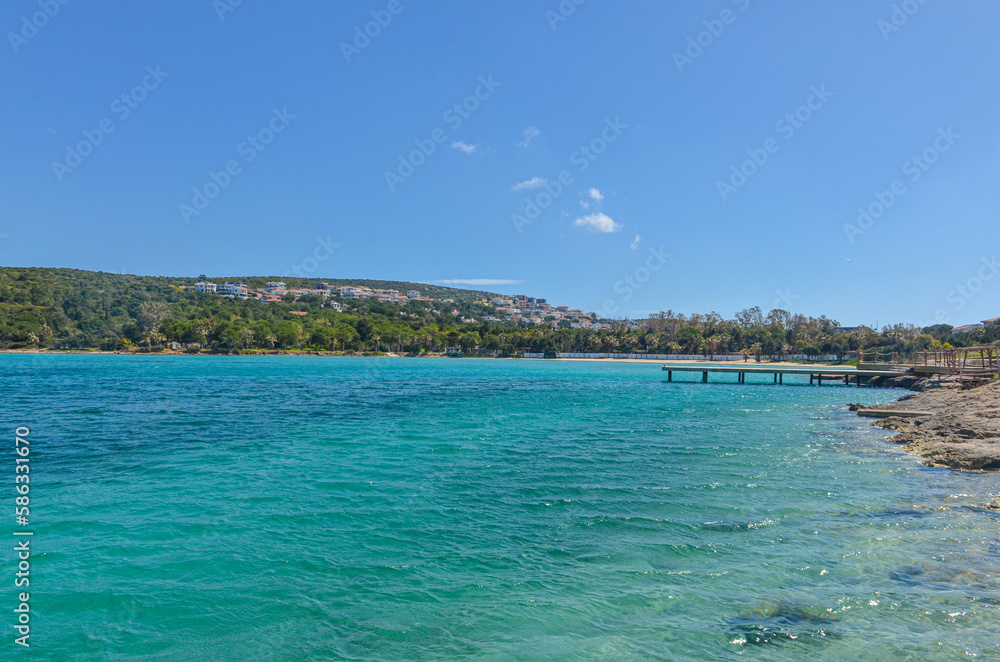 turquoise water of Pasa bay and Pasa Plaji Beach in Ardic (Cesme, Izmir ...