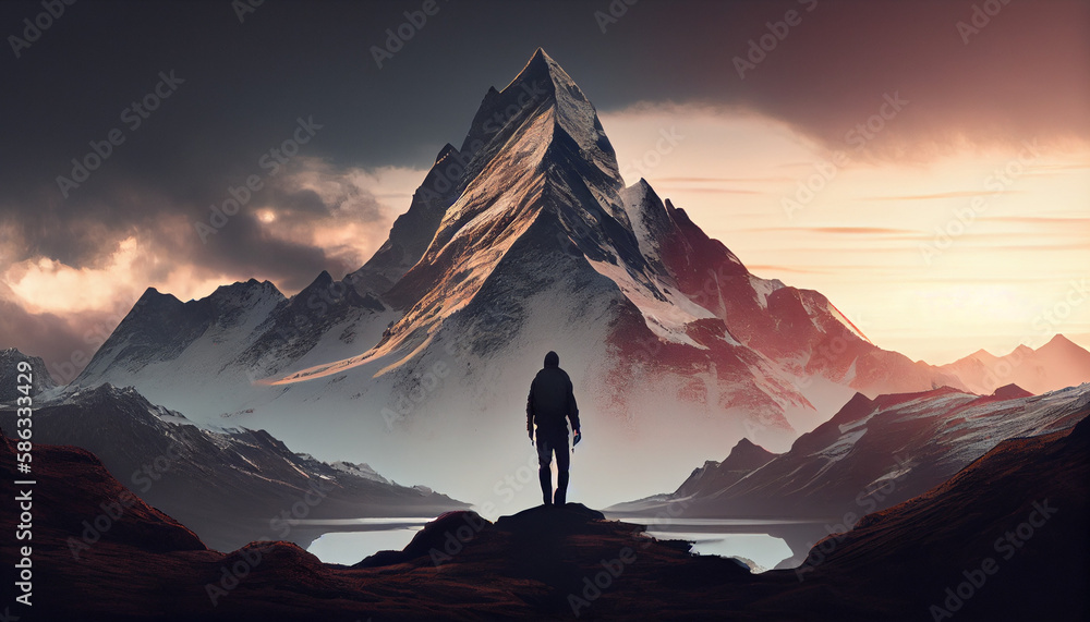 Human silhouette on the mountains background. Realistic illustration ...