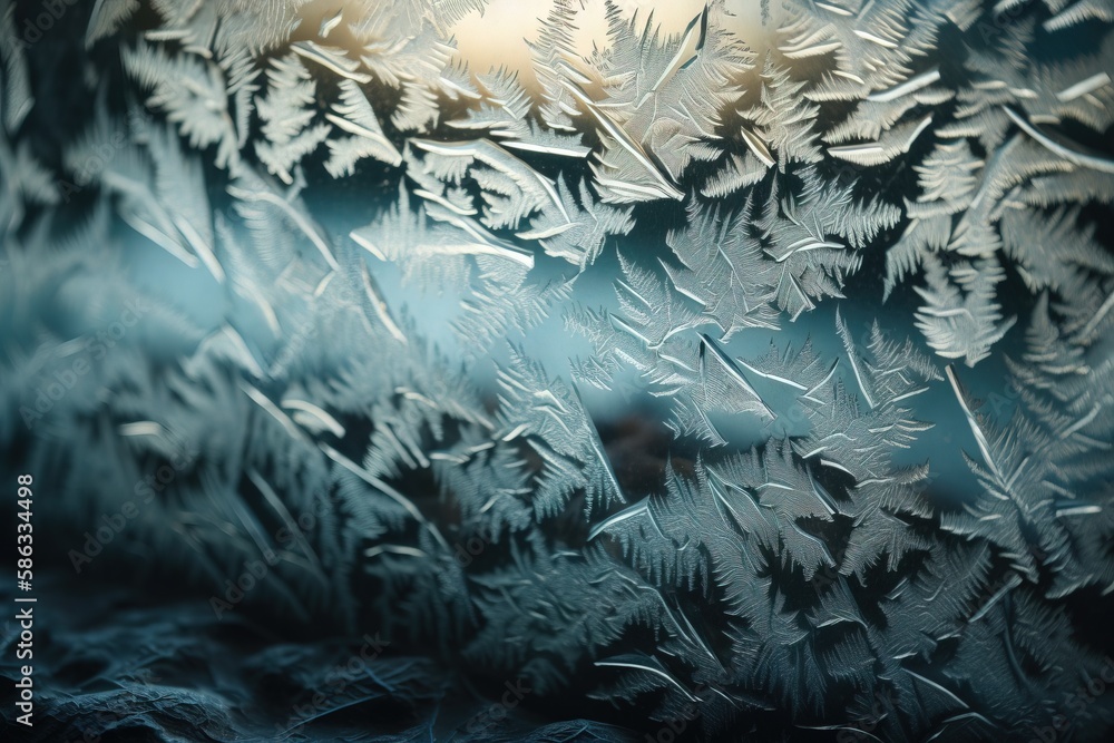 a close up of a frosted glass window with a sun in the distance behind ...