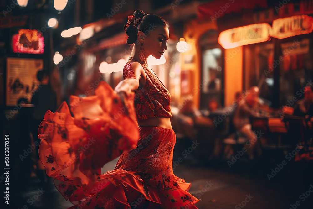 ภาพประกอบสต็อก A passionate flamenco dancer is seen twirling and moving ...