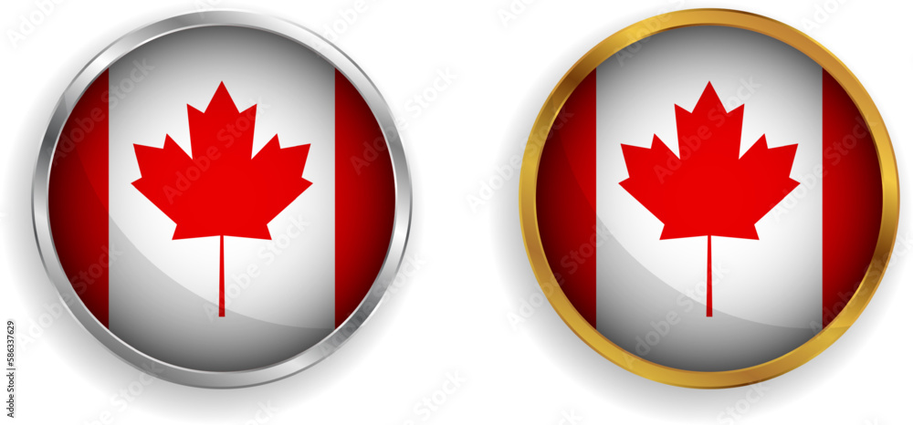 Canada flag badge silver and gold frame logo vector illustration. Stock ...