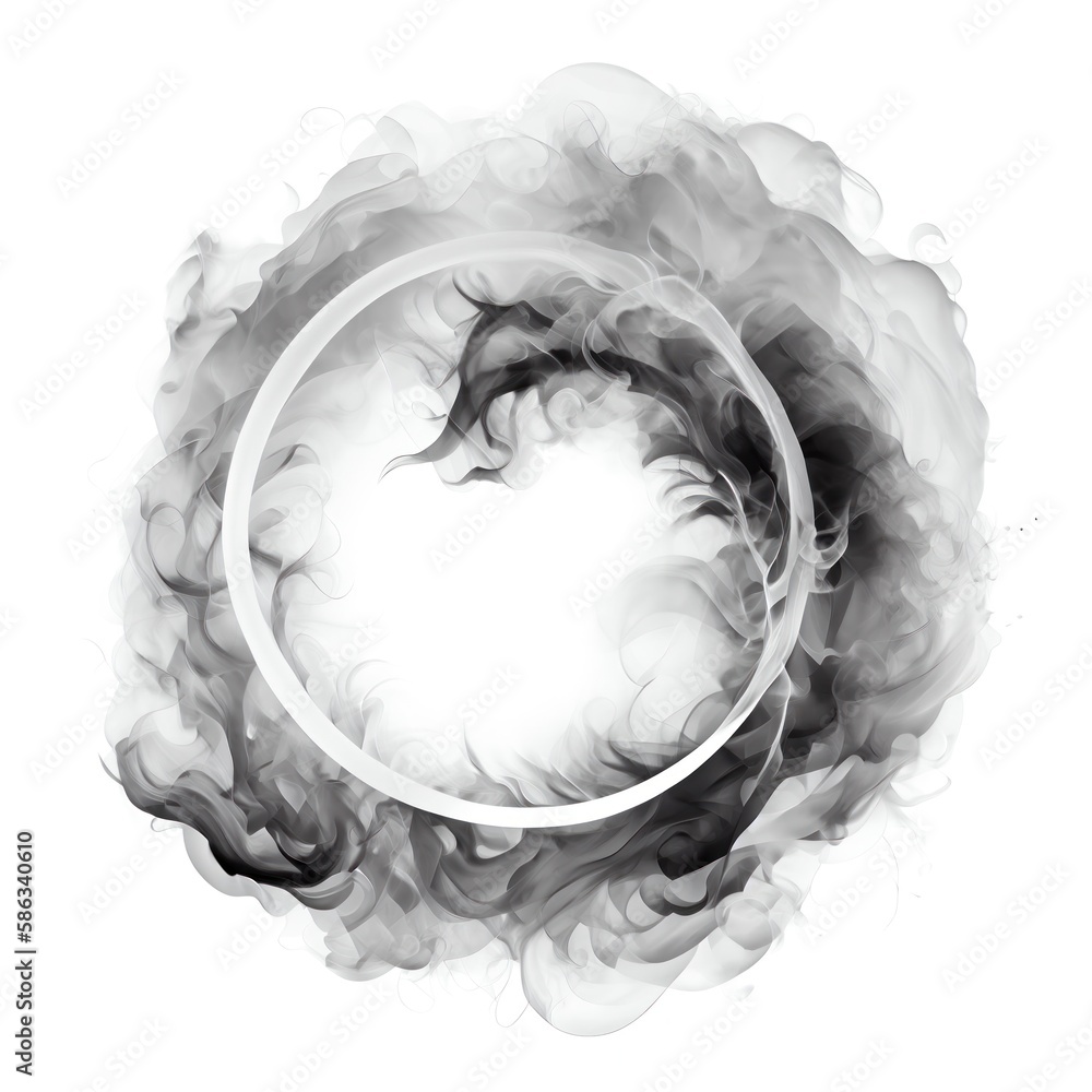Black swirling smoke circle frame isolated on white background. Black ...