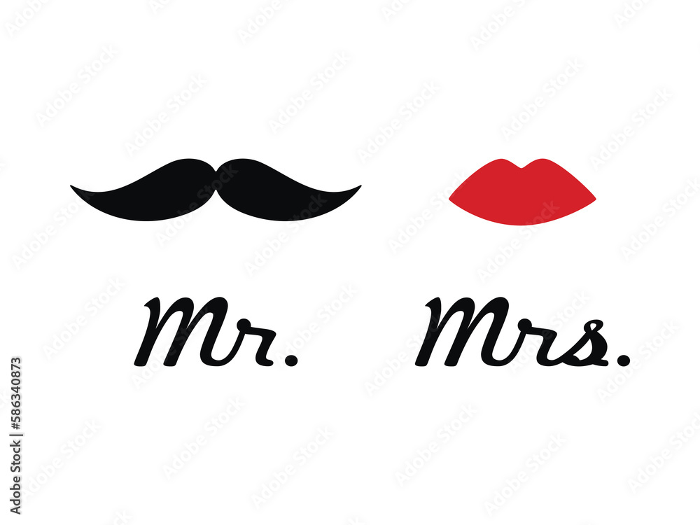 Mr. Mrs. icon, abstract man and woman character. Red lips and black ...