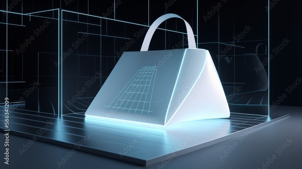 Design concept of a futuristic shopping bag, set in an advanced retail ...