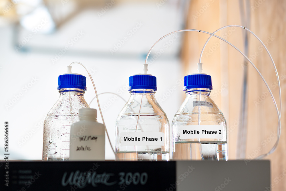 Mobile phase glass bottles of Liquid Chromatography Mass Spectrometry ...