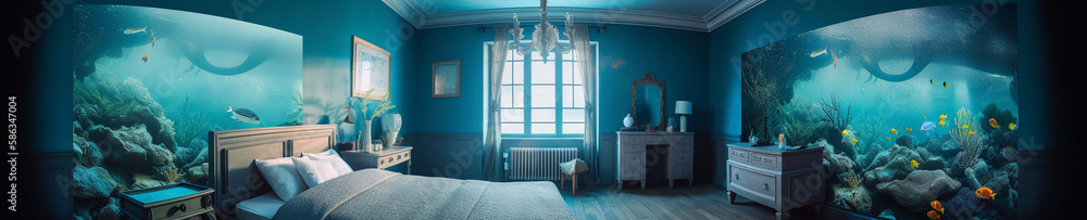 bedroom interior design in the style of underwater sea creature ...