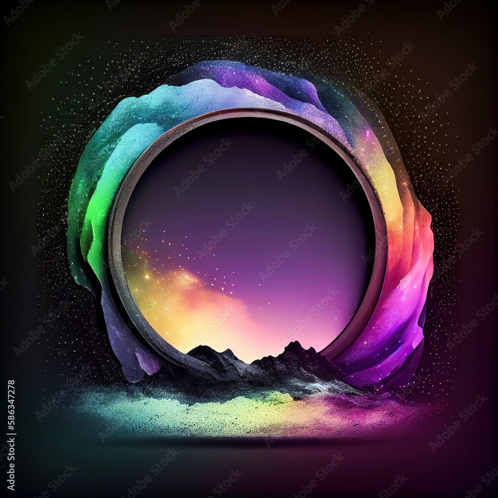 An empty colorful stonelike circle frame on solid background. Natural ...