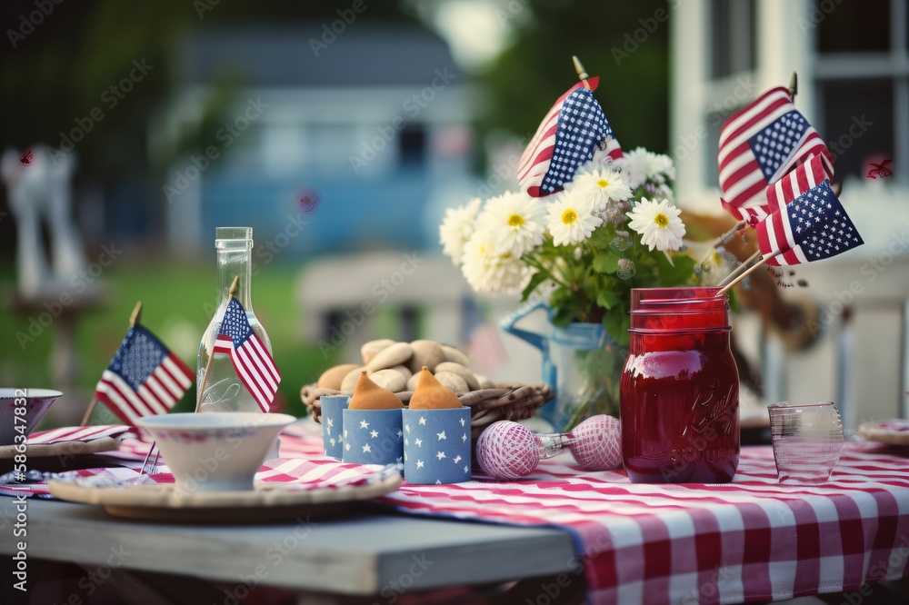 A Fourth of July backyard cookout product shot, featuring a close-up of ...