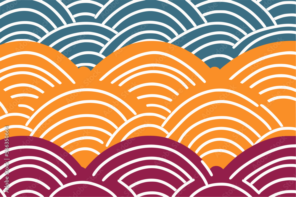 Waves in tropical colors and asian patterns, banner for Asian American ...