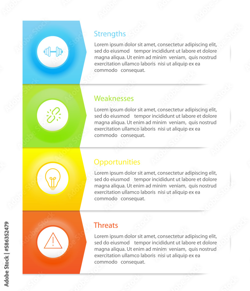 Swot infographic analysis template. Background with icon and Four ...