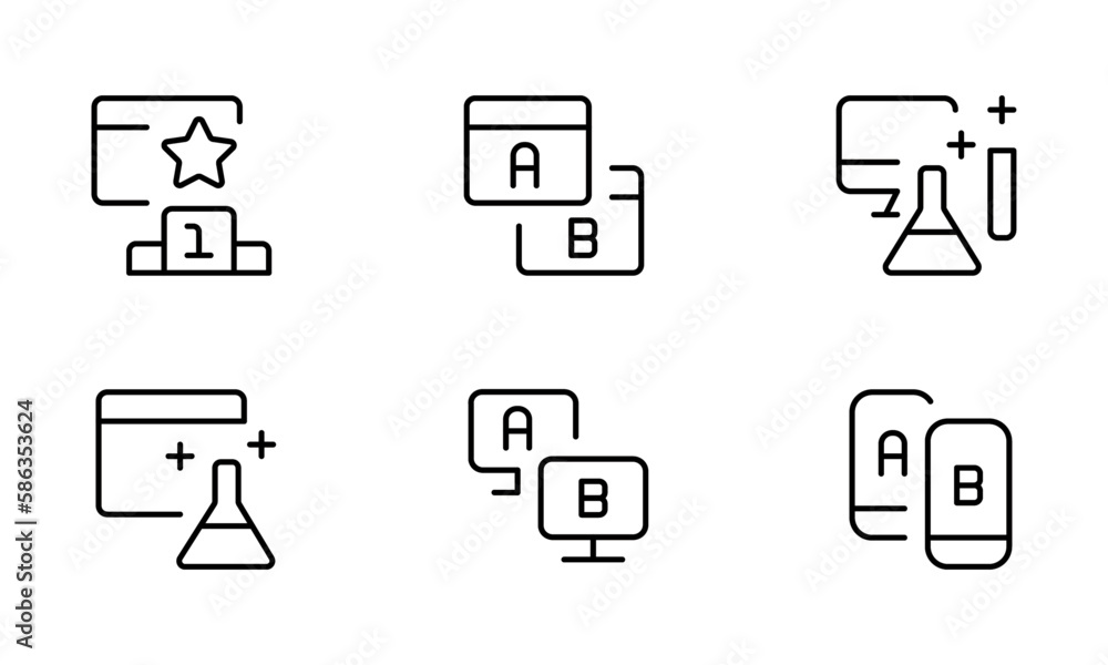 AB testing, Journey path map and Question mark icons. UX line icons ... AB testing, Journey path map and Question mark icons. UX line icons ...
