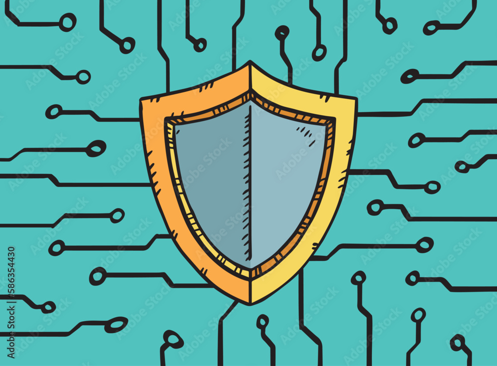 Hand-drawn vector illustration of cyber security shield. Stock Vector ...