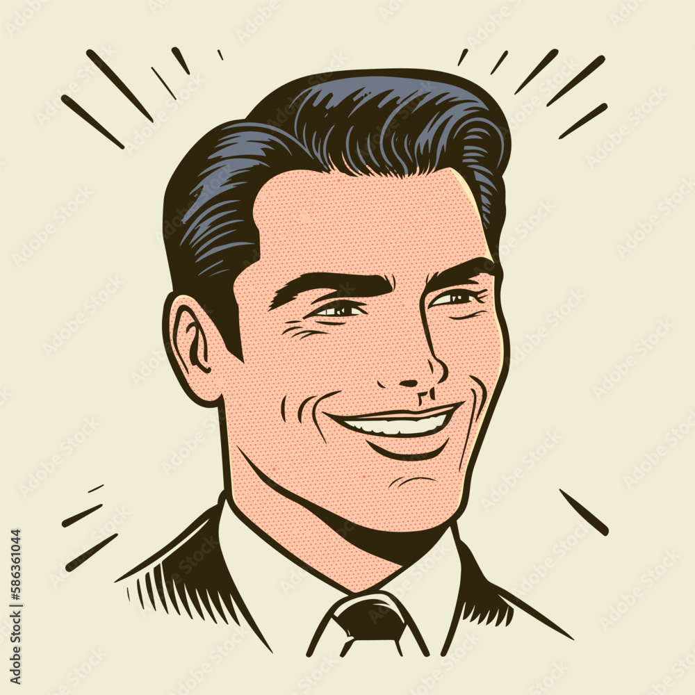 retro cartoon illustration of a handsome smiling man Stock Vector ...