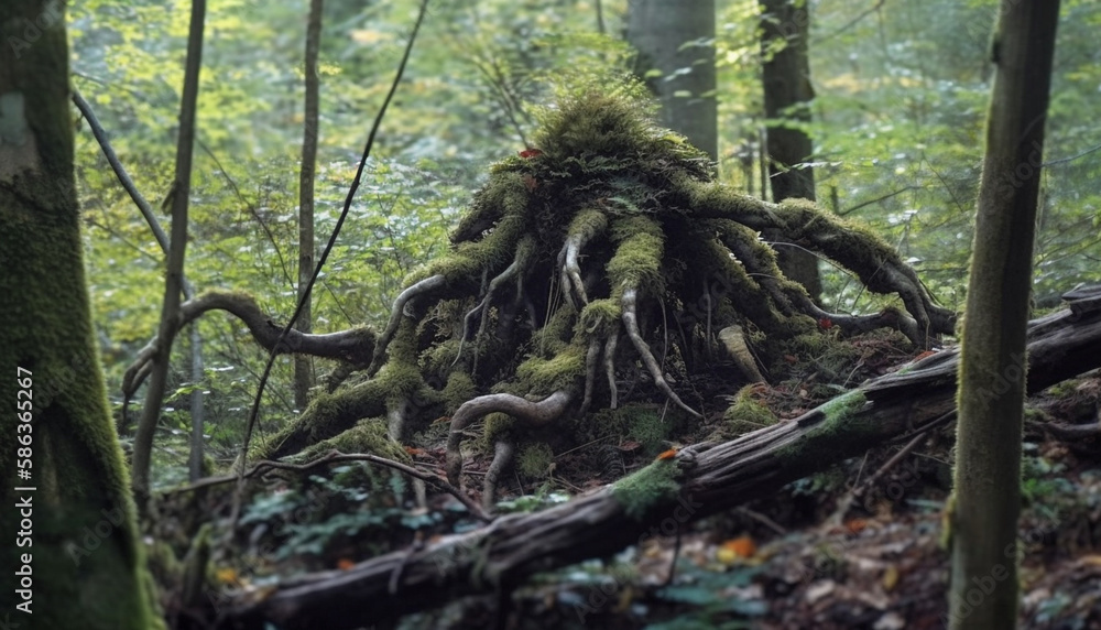 Creepy tree stump in a dense forest. Disturbing, scary, forest. Stock ...