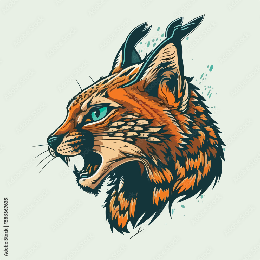 Lynx or wild animal roaring muzzle for sport team mascot. Vector ...