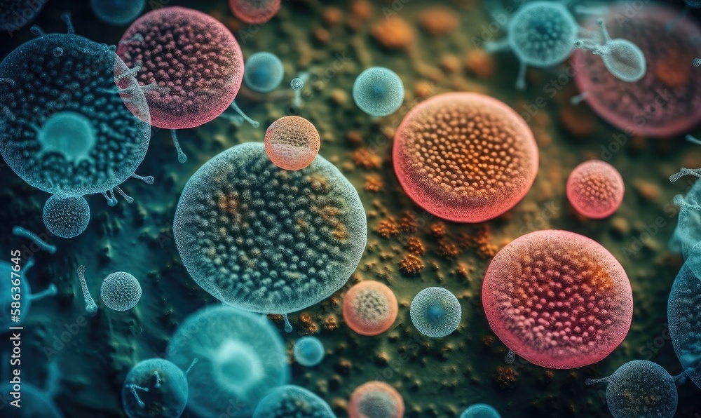 Different types of microbes, viral cells and bacteria, generative AI ...