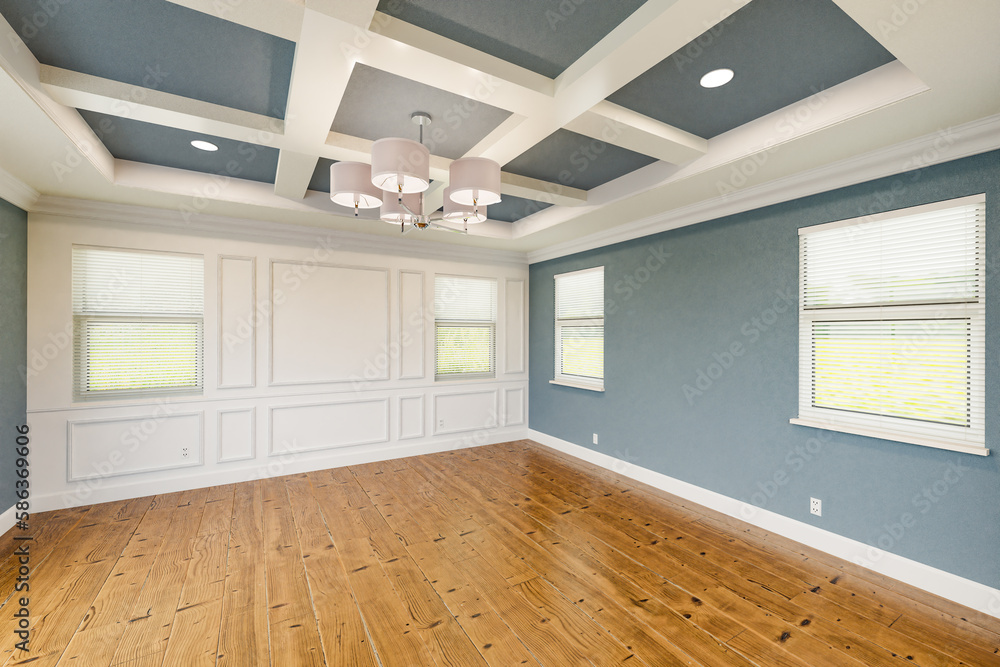 Beautiful Blue-Gray Custom Master Bedroom Complete with Entire Wainscoting Wall, Fresh Paint ...