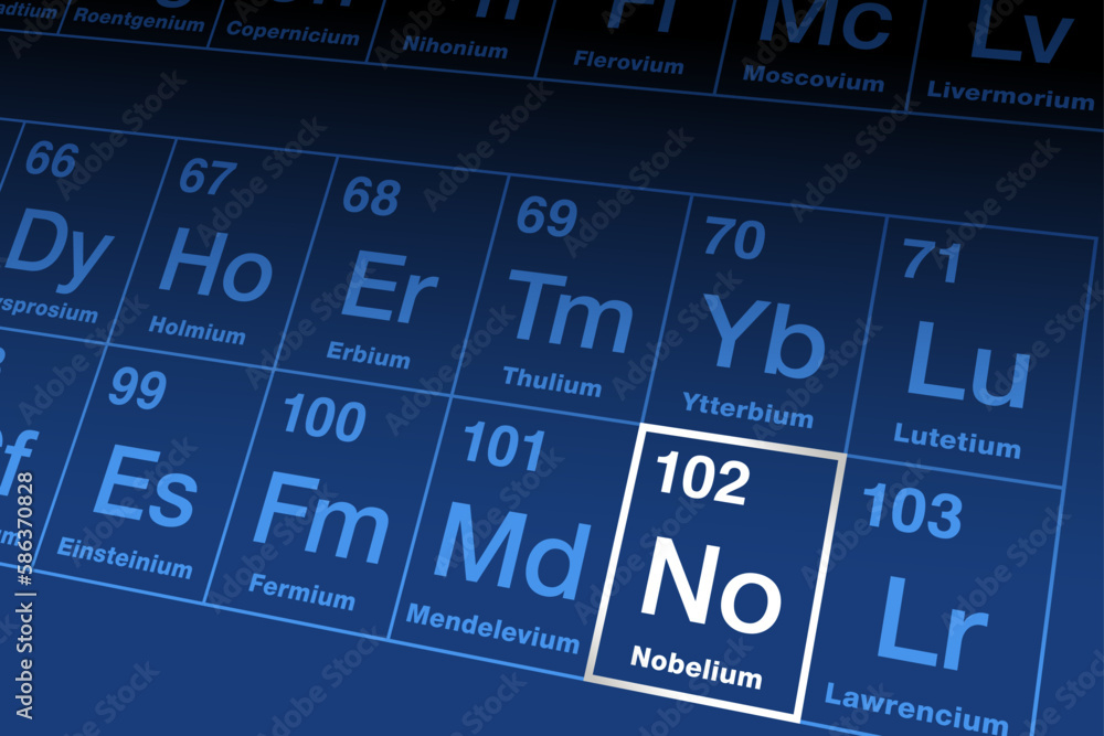 Nobelium on the periodic table. Radioactive transuranic metallic ...