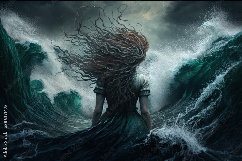 Mermaid using her powers to calm a raging sea, created with Generative ...