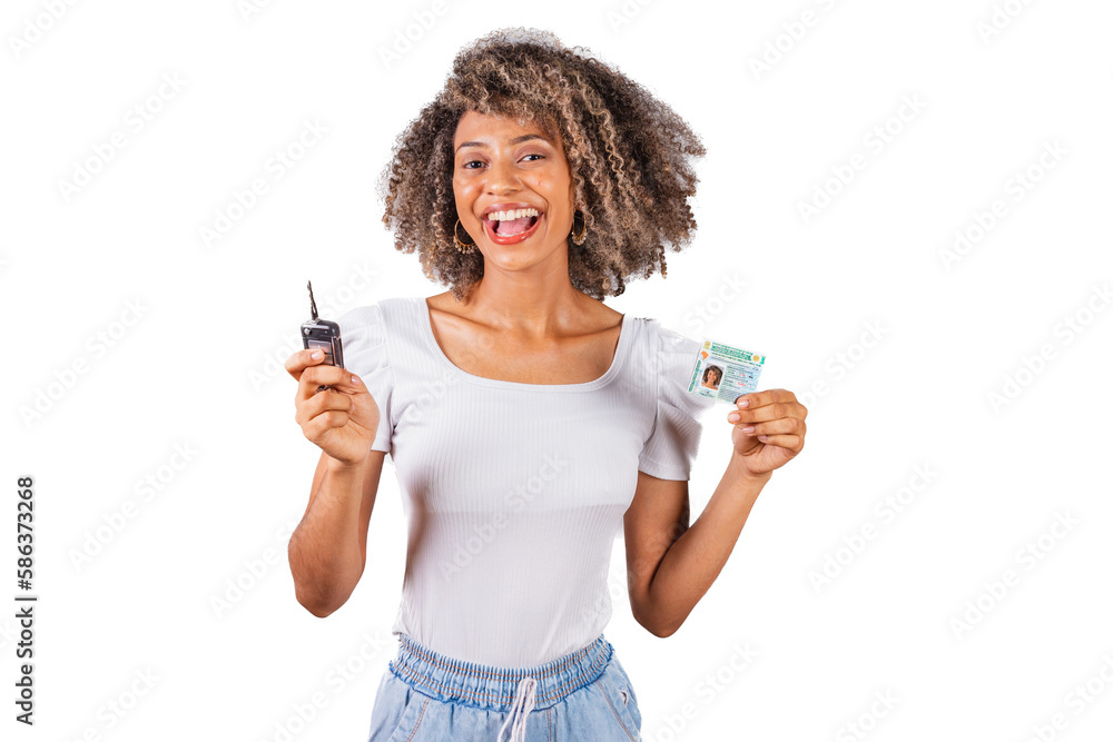 beautiful Brazilian woman, black,.holding driver's license, driver's ...