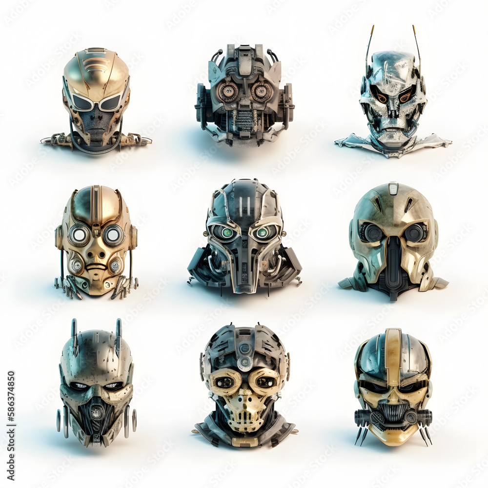 collection robot heads faces cyborg heads and faces android head robot mask robot faces symbols ...