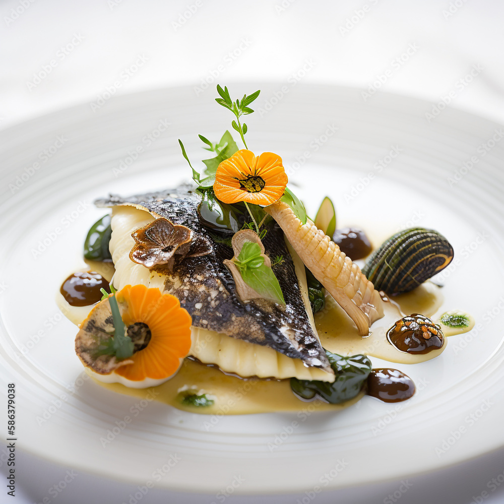 The Tasty Delight of Fine Dining Turbot and Morels. AI Generated Art ...