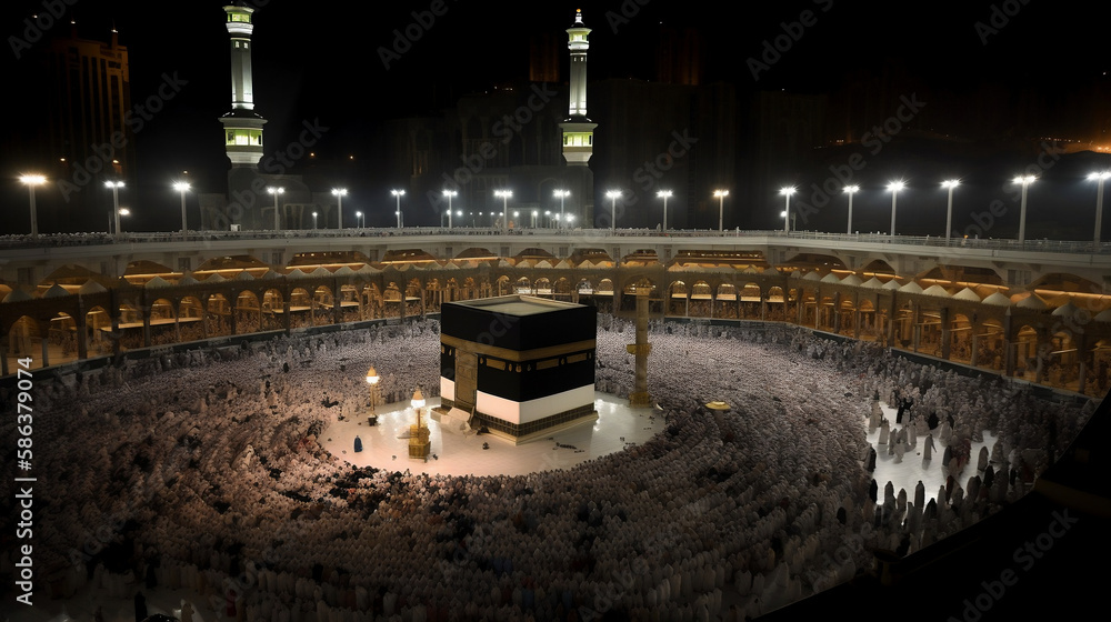 Muslim Pilgrims at The Kaaba in Hajj. Generative ai Stock Illustration ...