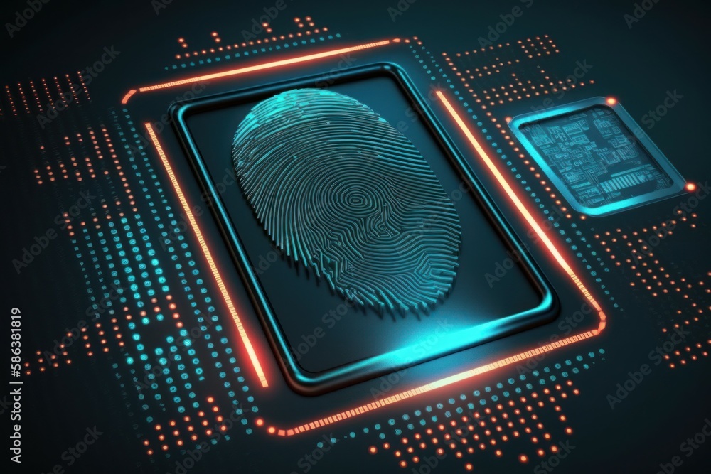 Digital biometri, security identify by fingerprint concept. Scanning ...