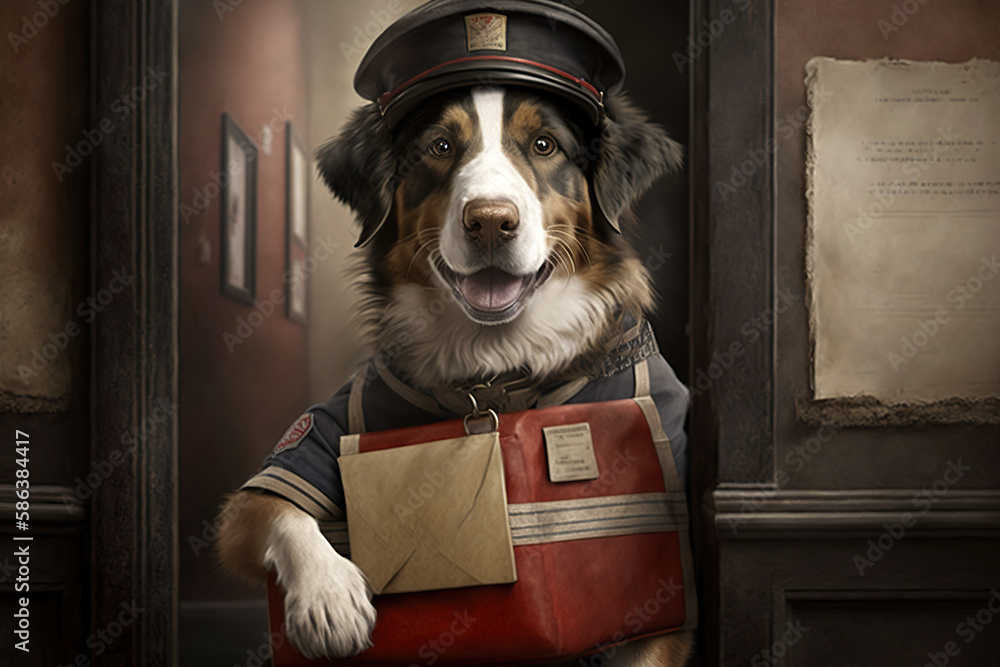 Dog as a postman delivering mail, created with Generative AI technology ...