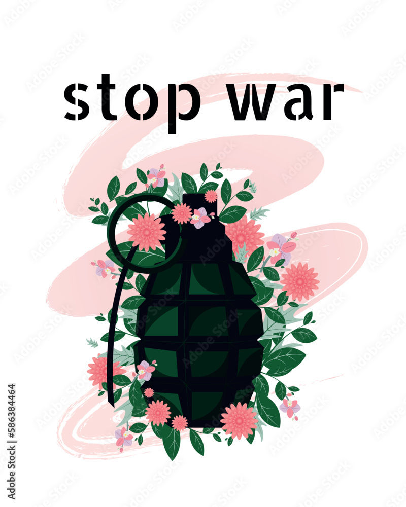 Flower power, flower on the symbol of a soldier's rifle, weapons for ...