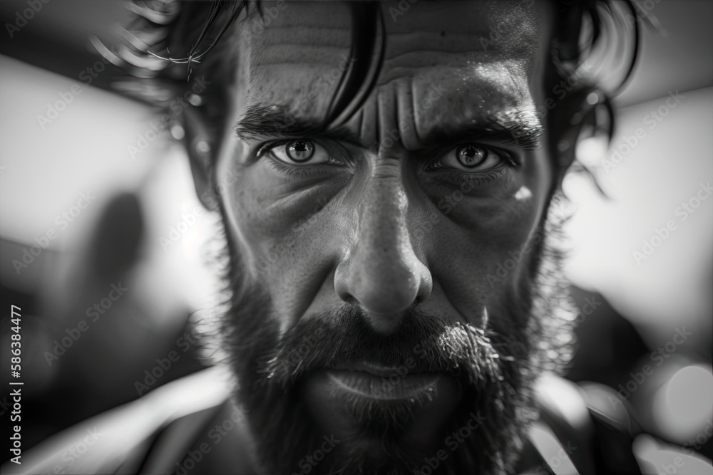 black and white illustration of young man with full beard created with ...