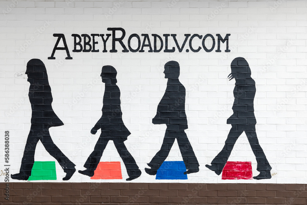 signage of the beatles crossing the Abbey road in Las Vegas, Fremont ...