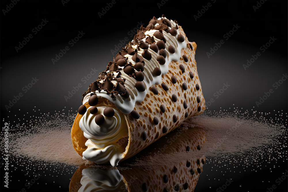 CANNOLI on black background created with generative AI technology Stock ...