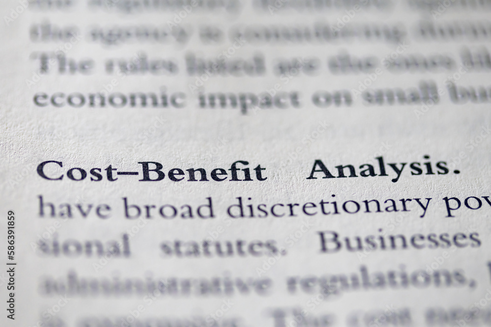 cost benefit analysis printed in text on page as visual aid or business ...
