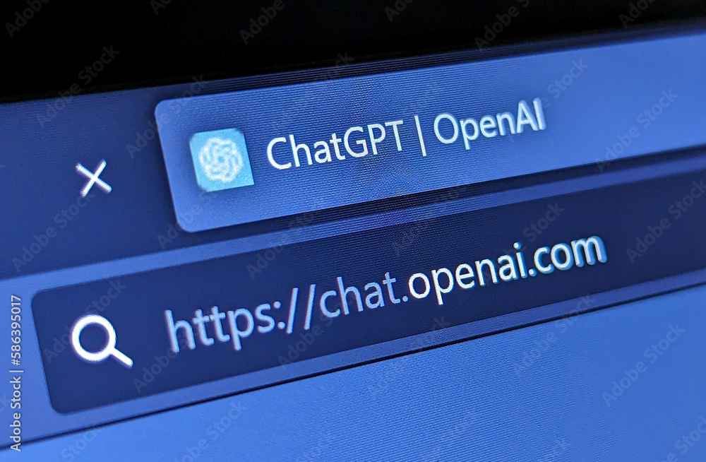 Closeup view of the OpenAI ChatGPT artificial intelligence app UI is ...
