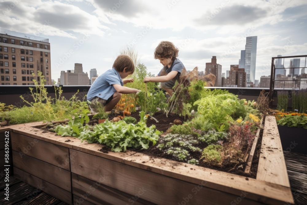 Greening the City. Kids' Commitment to Earth Day on Rooftop Garden over ...