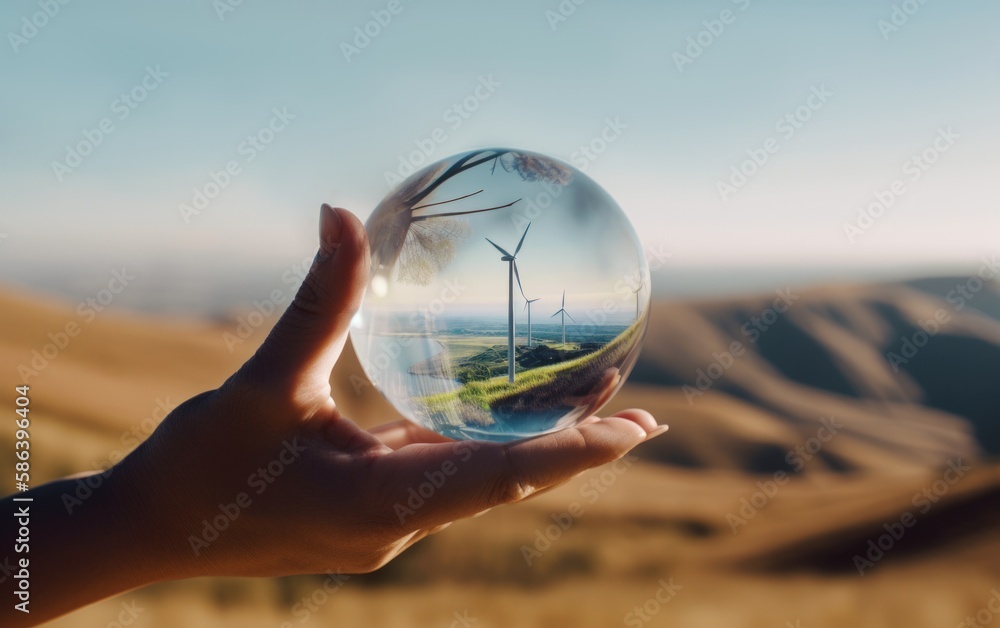 A Vision of Hope. A hand holds a glass sphere where we can see a ...