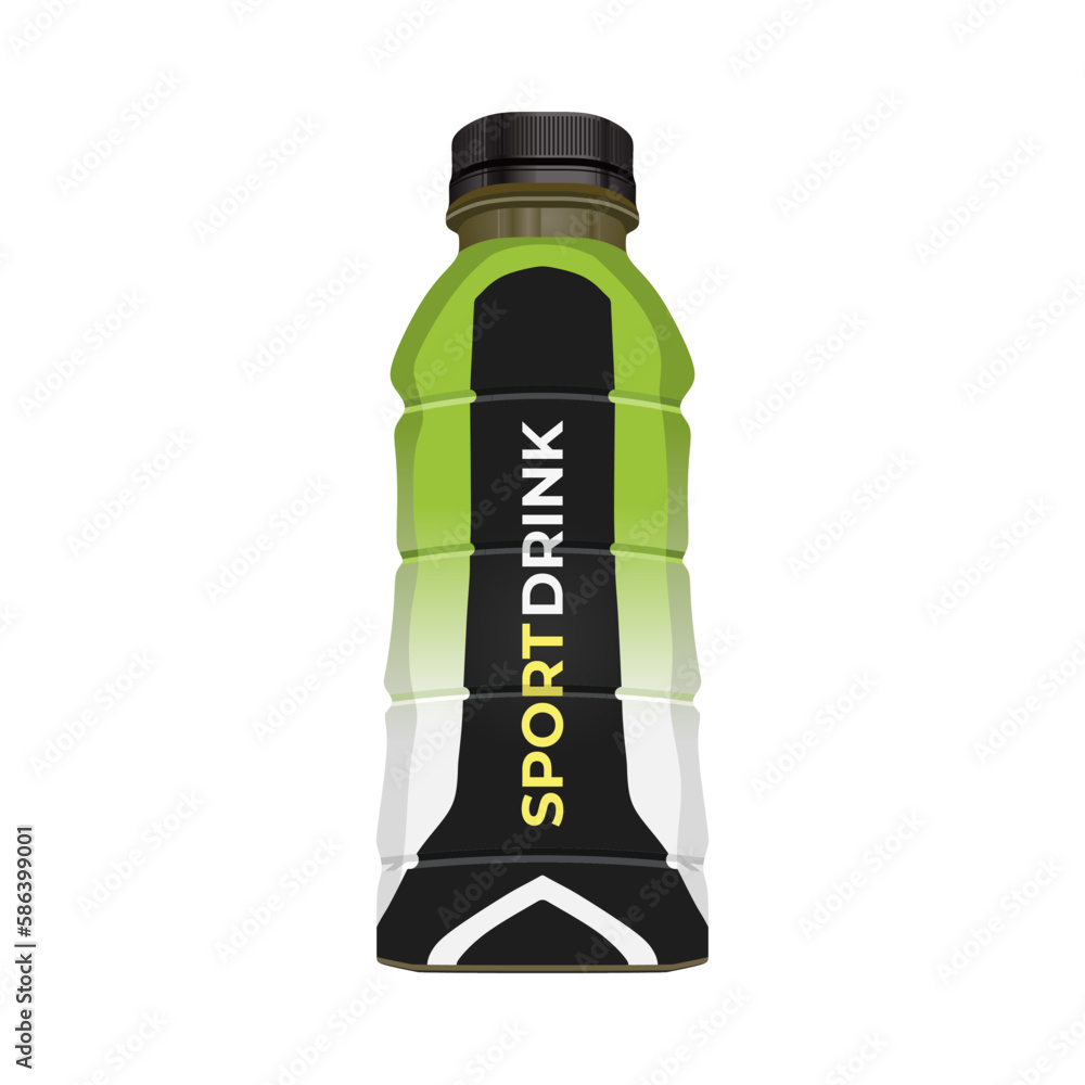 Realistic sport drink bottle in green white black color packaging ...