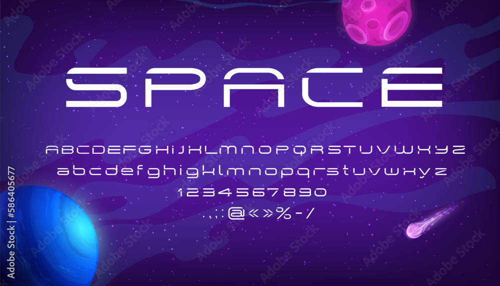 Modern technology space font type, universe typeface and galaxy ...