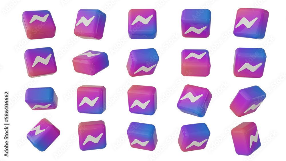 Set of 3D rendered Messenger logos in different angles isolated on ...