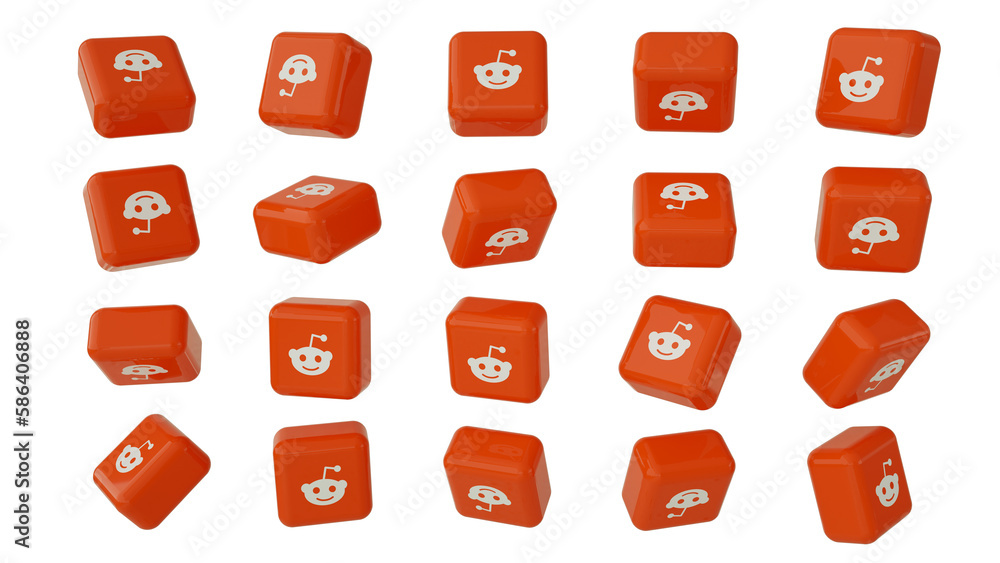 Set of 3D rendered Reddit logos in different angles isolated on ...