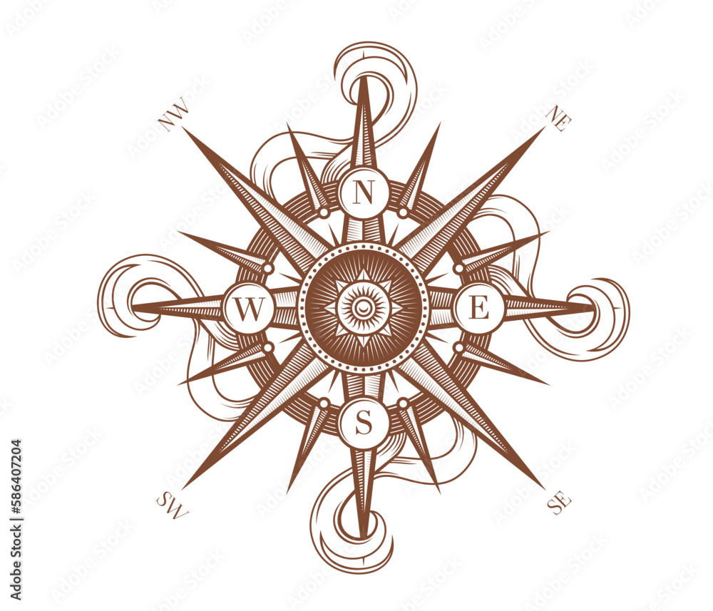 Antique Nautical Compass Drawing